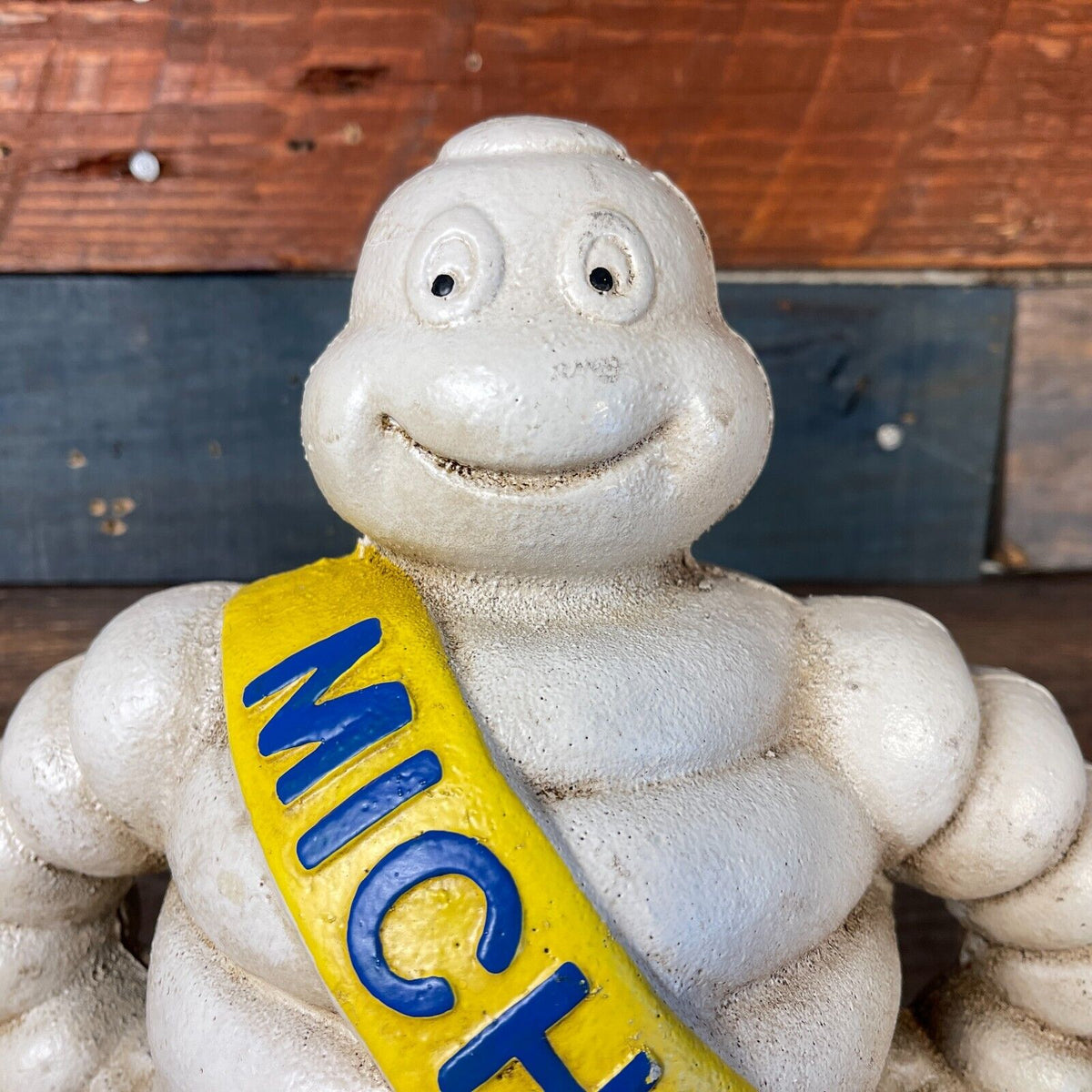 Michelin Tire Man Giant 16" Heavy Cast Iron Statue With Painted Antiqu ...