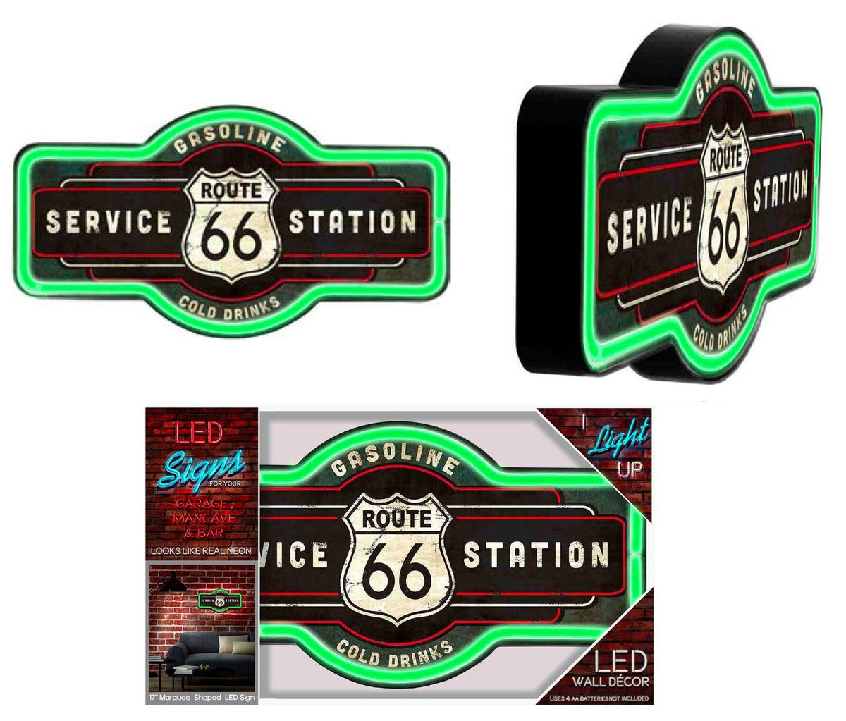 Route 66 LED Neon Lighted Sign, 17" Marquee Shape, For Bar, Garage, or ...