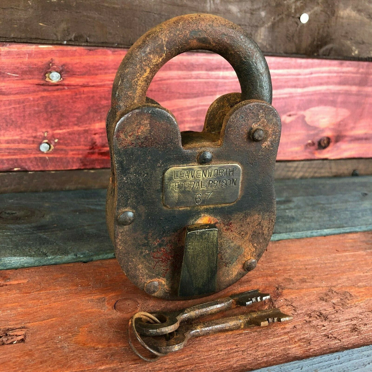Leavenworth Federal Prison 3" x 5" Cast Iron Working Lock & Keys Antiq ...
