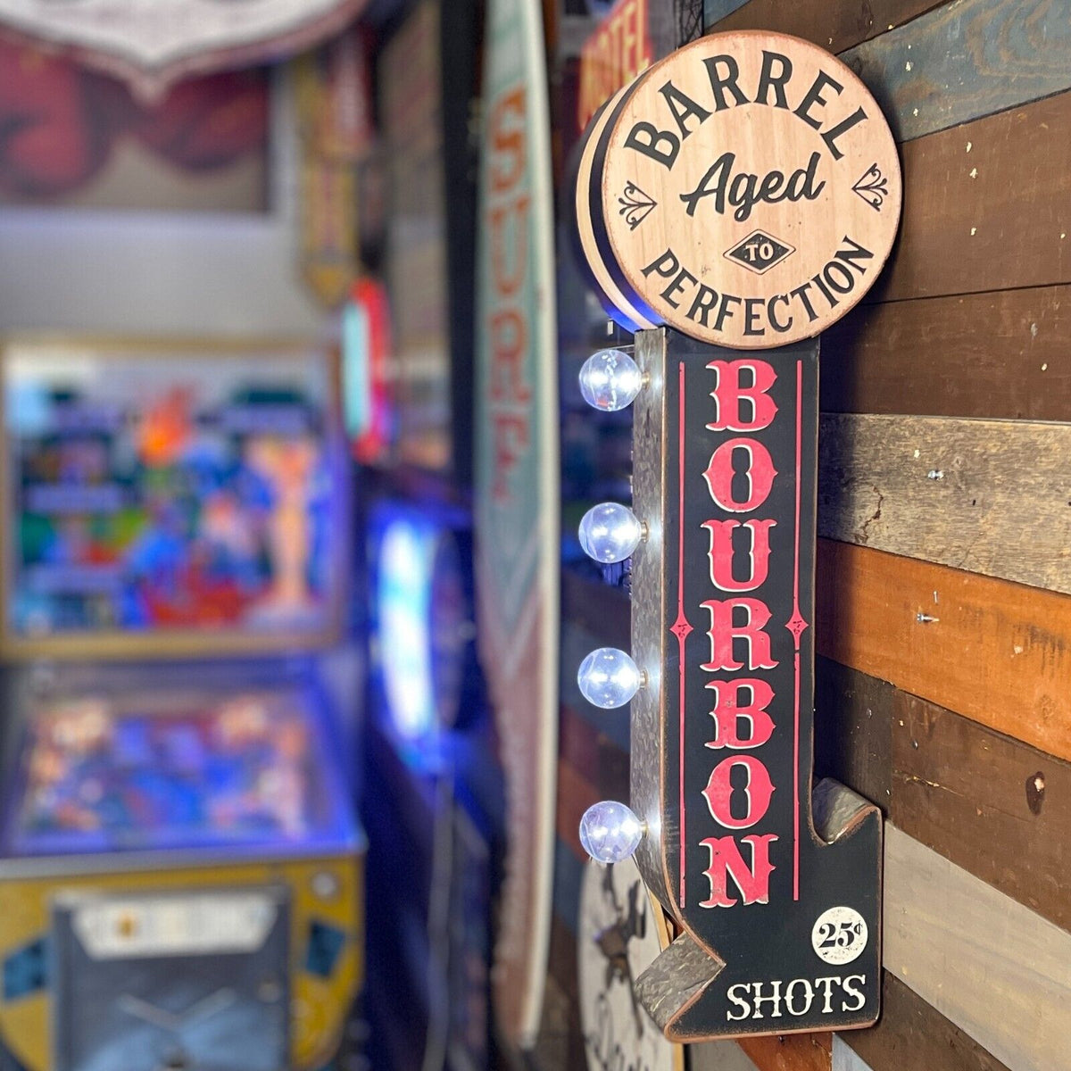 Bourbon Whiskey Barrel Aged Double Sided LED Sign W/ Vintage Arrow Sha ...