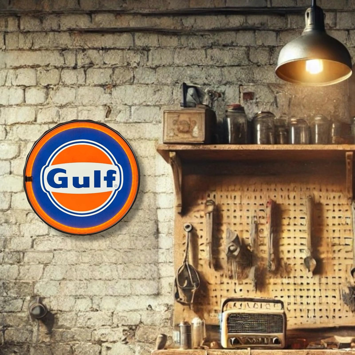 Gulf Oil LED Neon Round Sign, 12x12 Inch Bottle Cap Design, Battery or ...