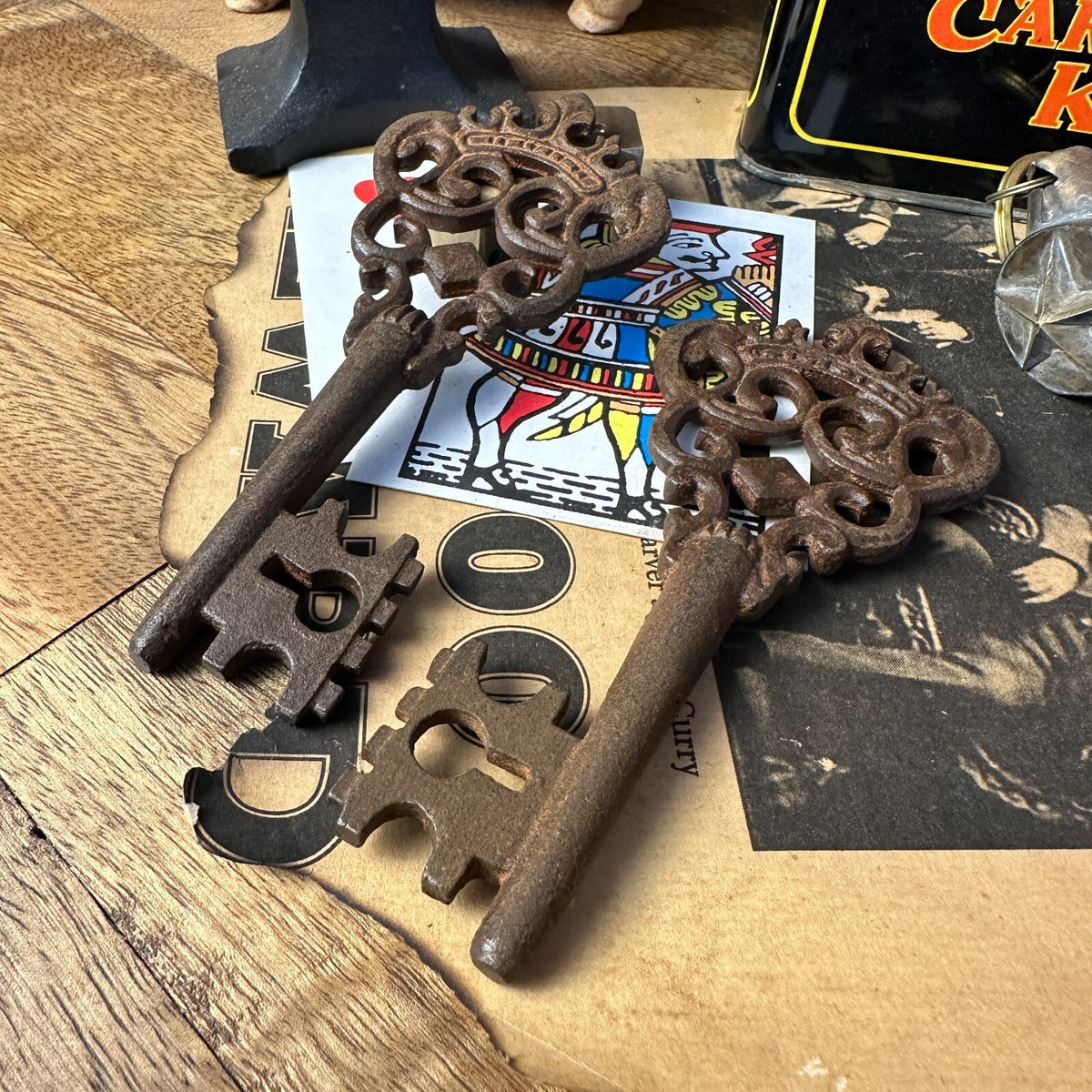 Crown Cast Iron Keys Set of Two 5" Keys With Antique Finish & Ornate D ...