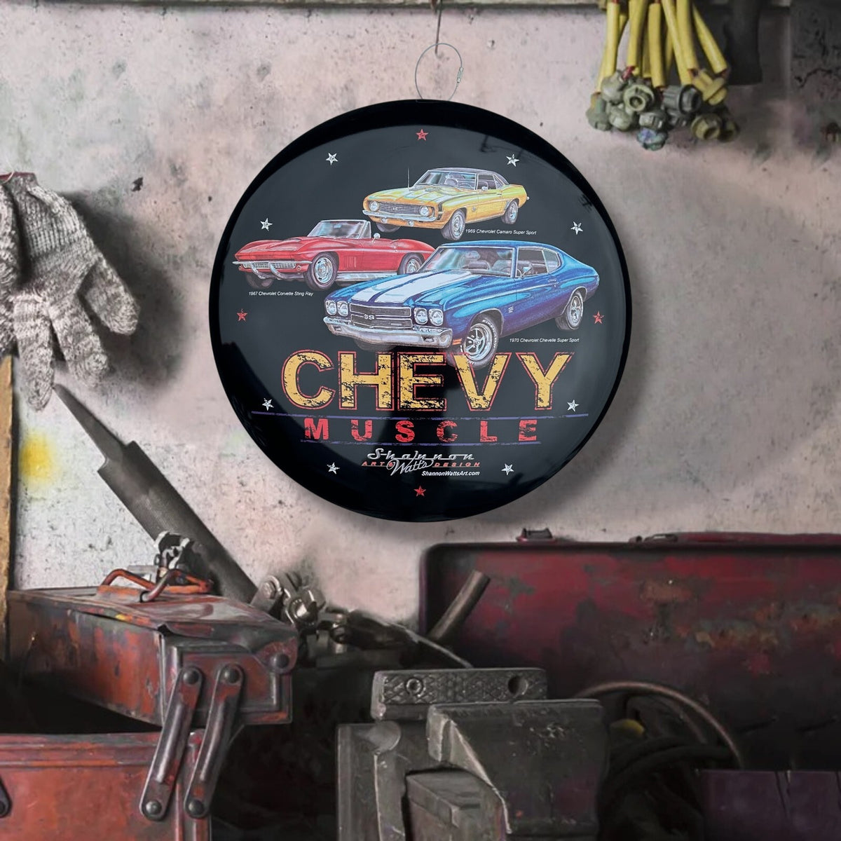 Chevy Muscle Car Metal Dome Sign 15.5" Garage Man Cave Bar Game Room W ...